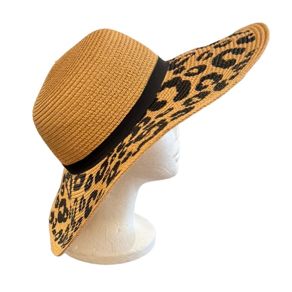 Accessories | Stylish Wide Brim With Cheetah Prints Tan Straw Hat One ...